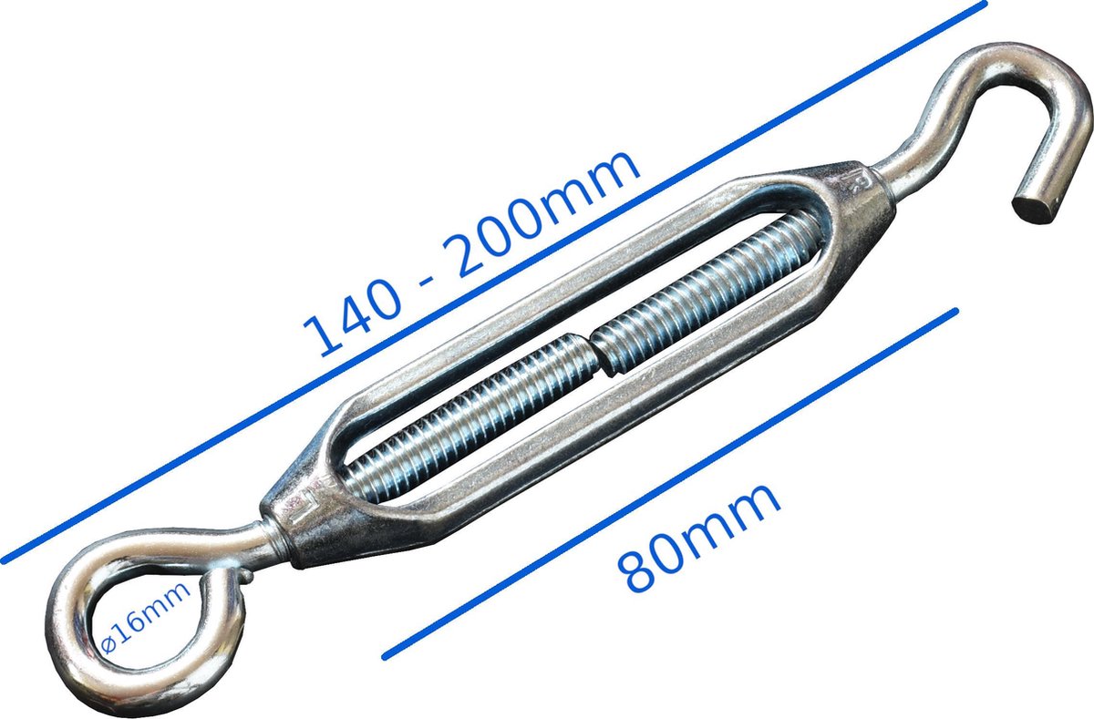 Draadspanner M6 140mm - 200mm | Haak / Oog | Voordeelverpakking 12 ...