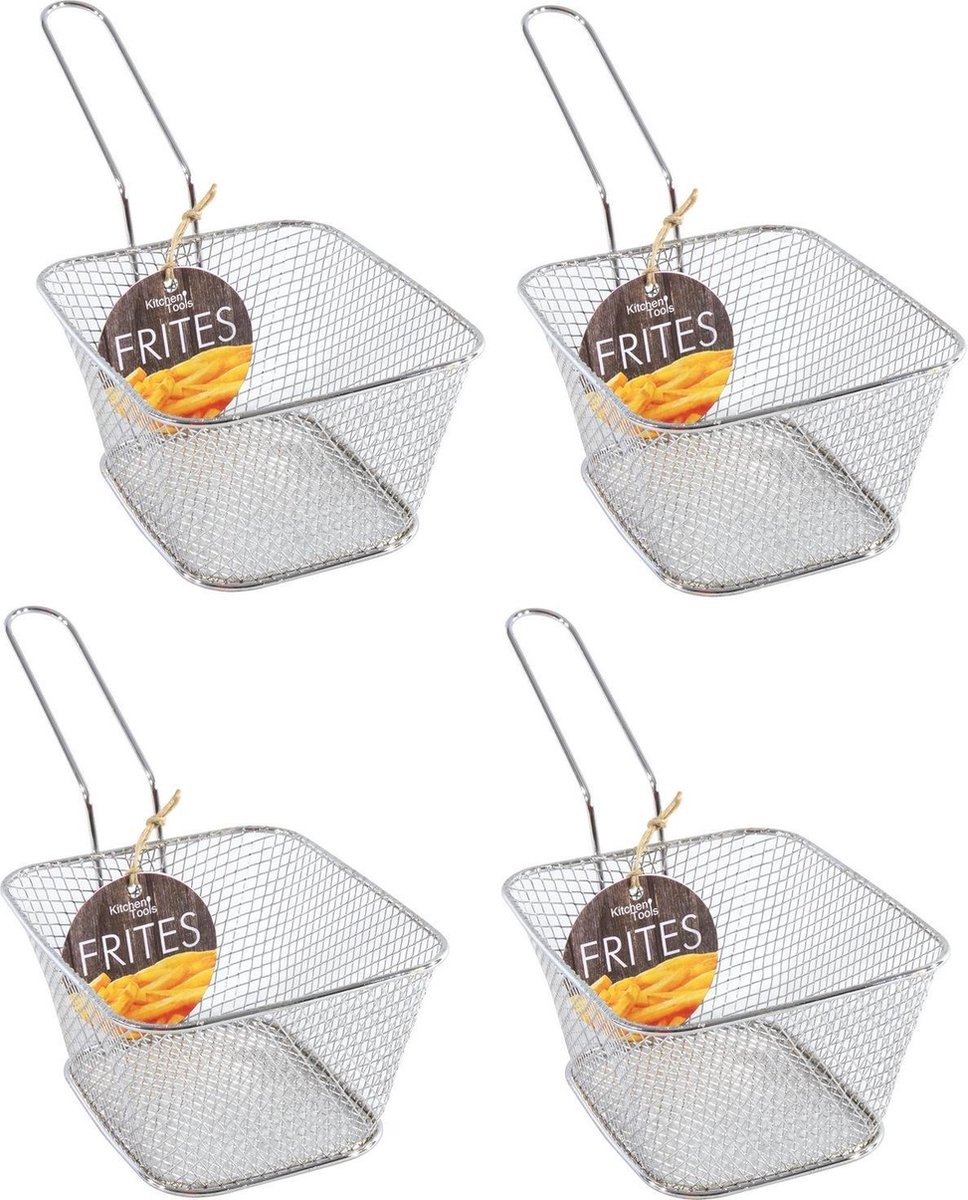 4x stuks zilver patat/snack serveermandjes/frietmandjes 14 cm ...