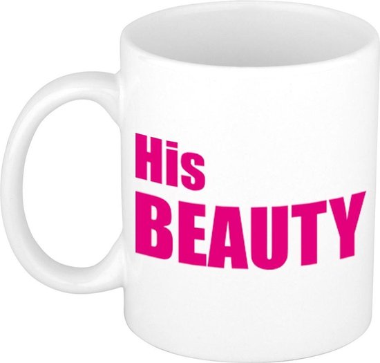 His Beauty cadeau koffiemok / theebeker wit met roze blokletters - 300 ml - keramiek -... | bol.com