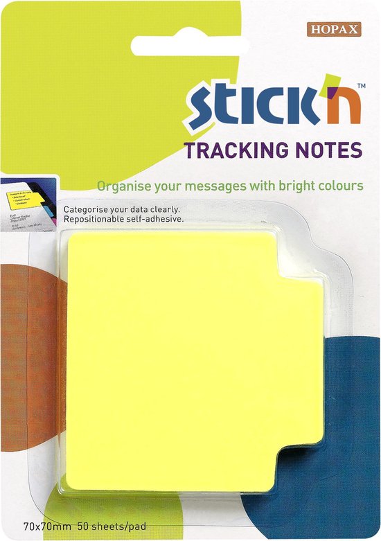 Stick'n Tracking index Notes - 70.2x70.2mm, neon geel, 50 sticky notes ...