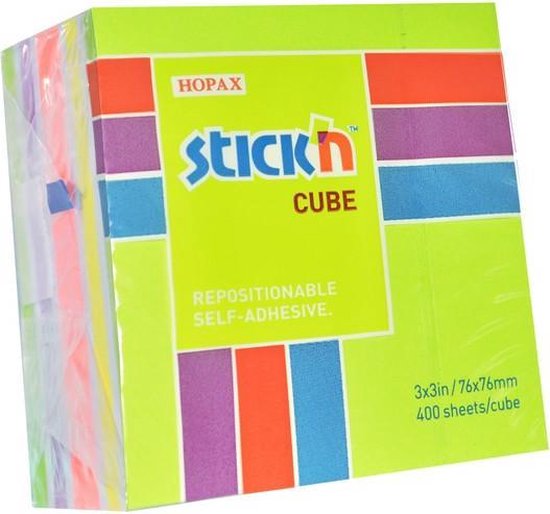 Memoblok Kubus Stickn 76x76mm Neon Pastel Mix Groen 400 Memoblaadjes