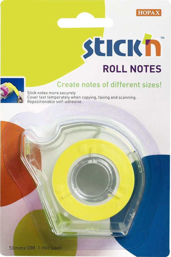 Stick'n Roll note - 50mm x 10meter in dispenser, neon geel sticky notes ...