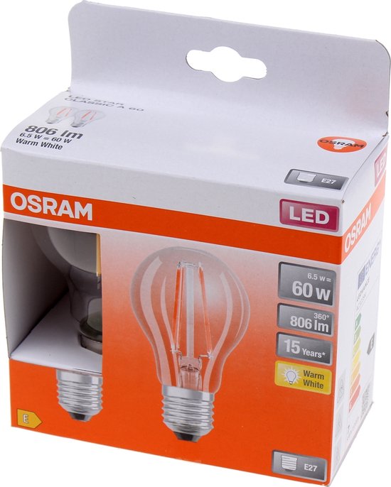 OSRAM LED lamp - Classic A 60 - E27 - filament - helder - 7W - 806 lumen - warm wit -... | bol