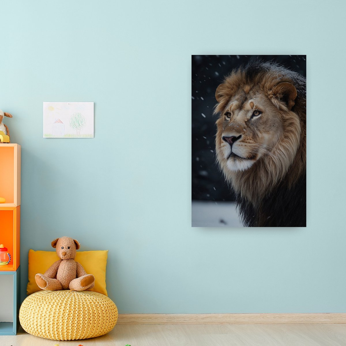 Leeuw in de winter poster - Leeuw wanddecoratie - Wanddecoratie winter ...
