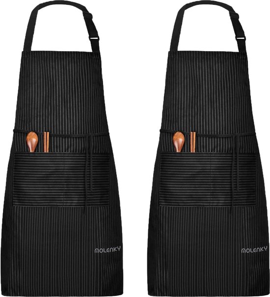 Schort, 2 stuks verstelbaar schort met 2 zakken, verstelbare nekband ...