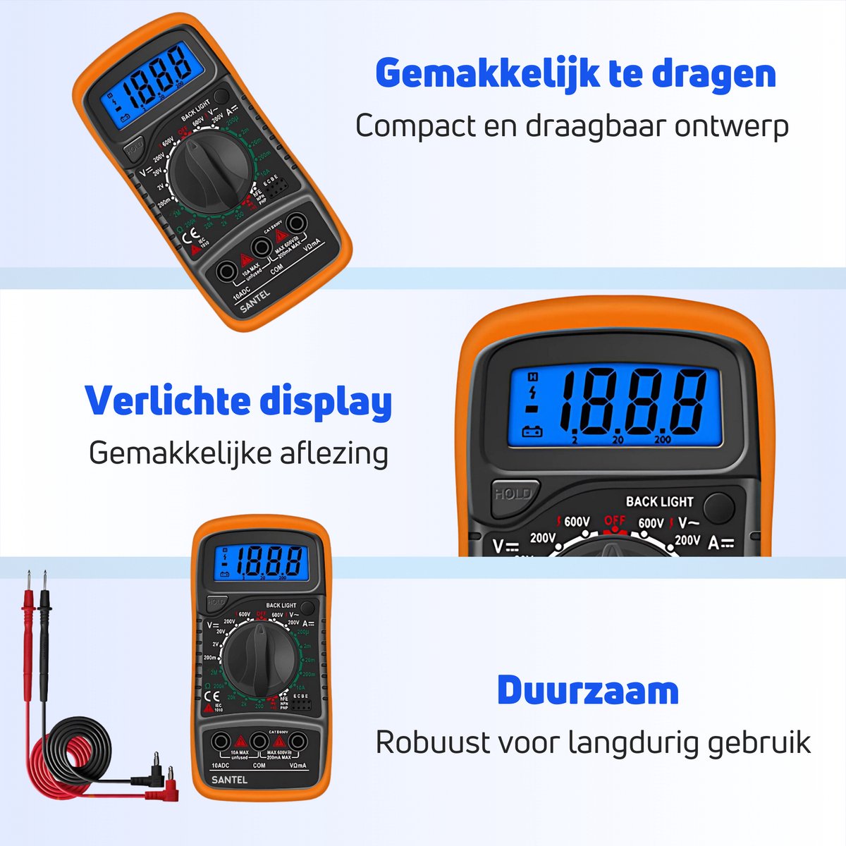 Santel Digitale Multimeter - AC / DC meten - Gratis 9V Batterij - Multi ...