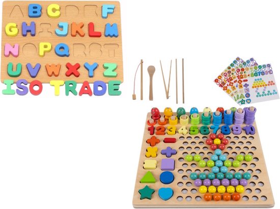 Houten Puzzel met Magnetische Kralen + Houten ABC Puzzel - Educatief ...