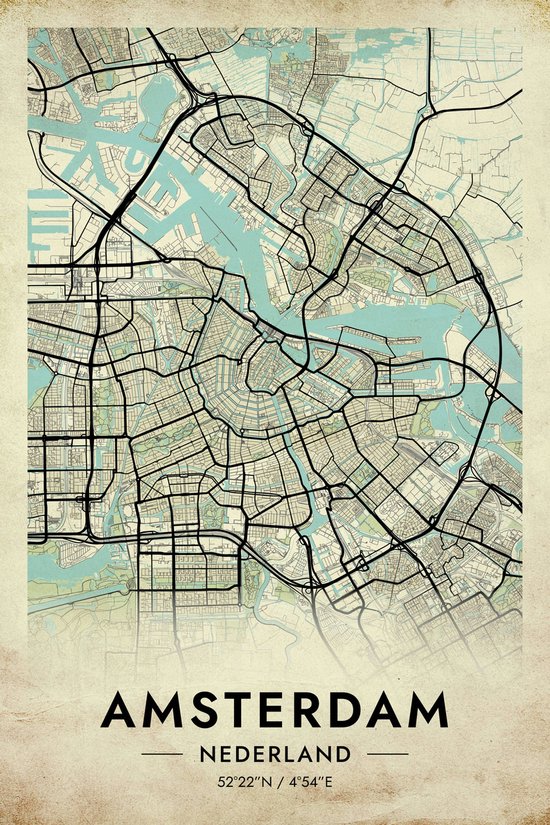 Amsterdam Poster - Vintage - Amsterdam Map - Kaart van Amsterdam - Stad ...