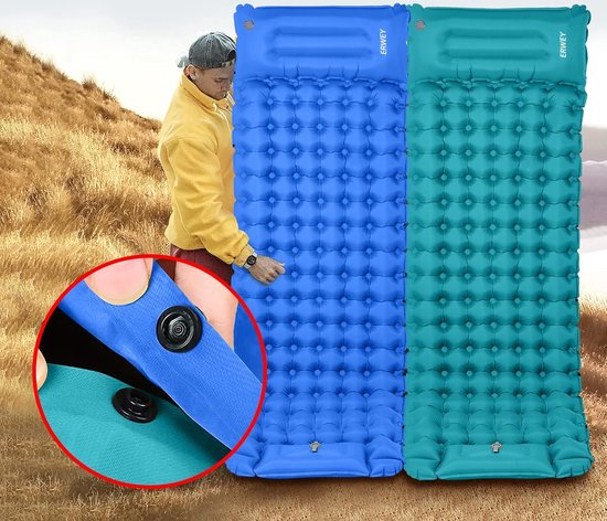 Camping isomat, zelfopblazend, 200 x 70 cm, opblaasbaar luchtmatras met ...