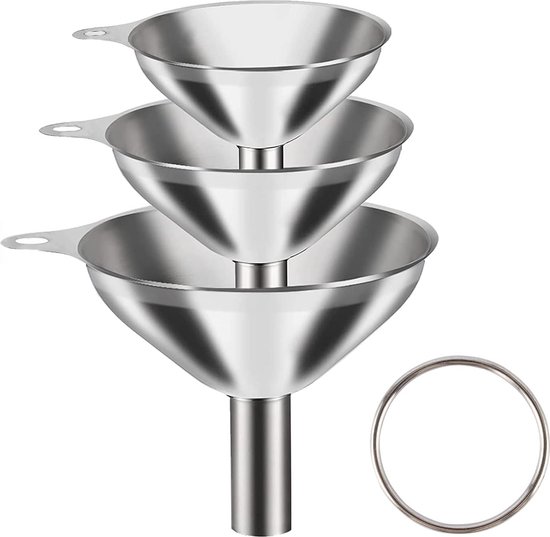 Roestvrij stalen trechterset, 3 stuks kleine trechters, stapelbare ...