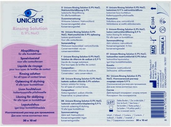 Unicare - Rinsing solution 0.9% NaCI 30 stuks - 10 Milliliter (totaal ...