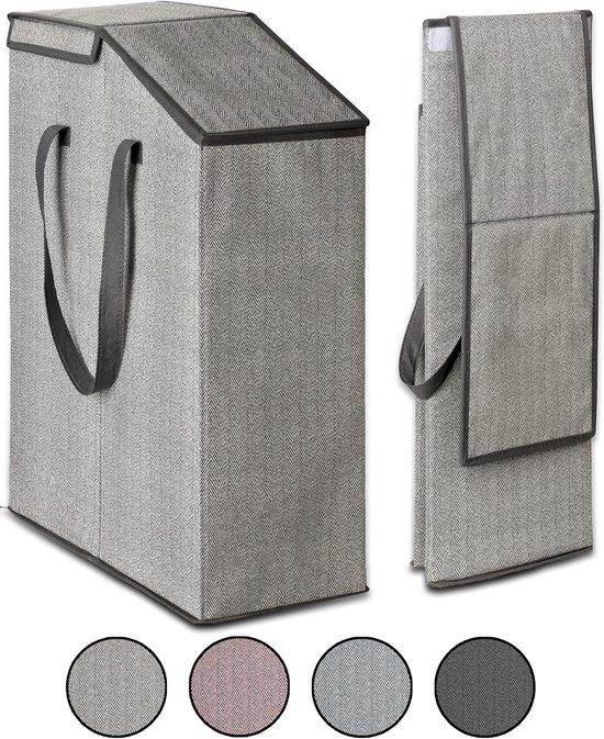 Smalle wasmand met deksel, 52 l, 20 x 45 x 60 cm, opvouwbare wasmand voor nissen,... | bol