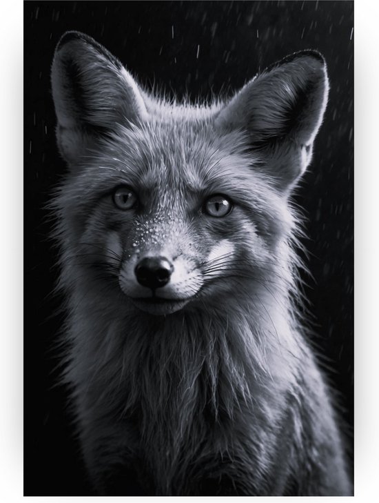 Vos met waterdruppels poster - Vos poster - Posters zwart wit - Muurdecoratie modern -... | bol