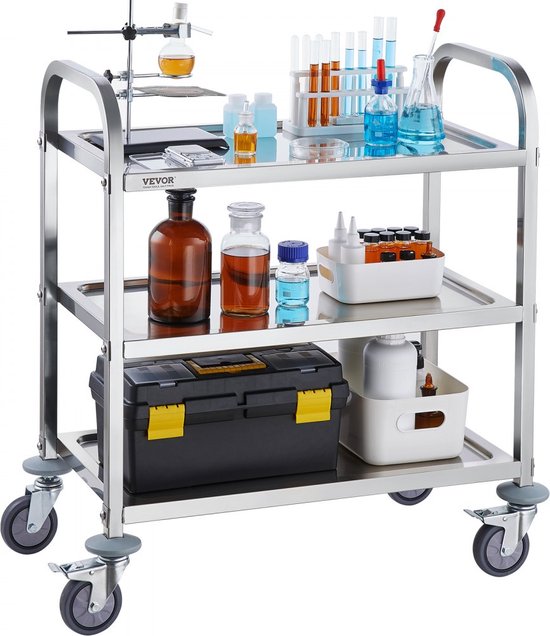3-laags mobiele laboratoriumwagen RVS 181kg laboratoriumkliniek ...