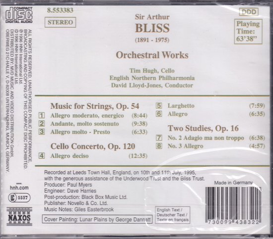 Orchestral Works - Sir Arthur Bliss - Tim Hugh (cello), English ...