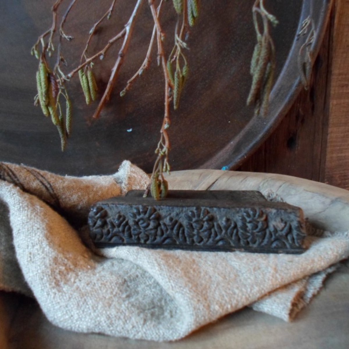 Authentieke houten batik stempel uit India/oud houten printblock | bol