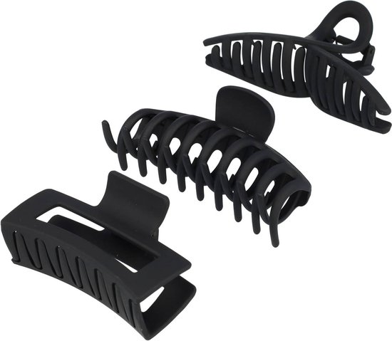 Haarspeld Klemmen Set Wave Recht Rond Vorm Mat Zwart 3 Stuks Grote Haarklemmen... | bol