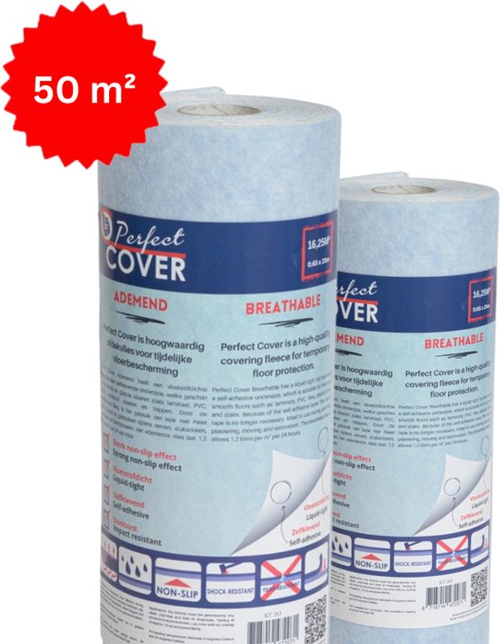Perfect Cover® Damp-Open - 50m² - Zelfklevend afdekvlies - Stucloper ...