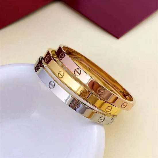 Zilverkleurig Armband (wit verguld goud) - maat 17 - chique design ...
