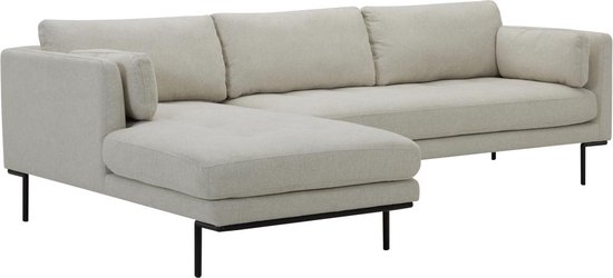 Maison Céphy Hoekbank met hoek links van beige stof en metalen poten ...