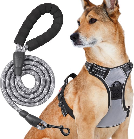 Filo Anti Trek Hondentuig Maat XL met Hondenriem Grijs - Y Tuig Hond Verstelbaar -... | bol