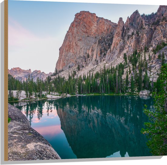 Hout - Bergen - Water - Bomen - 80x80 cm - 9 mm dik - Foto op Hout (Met ...