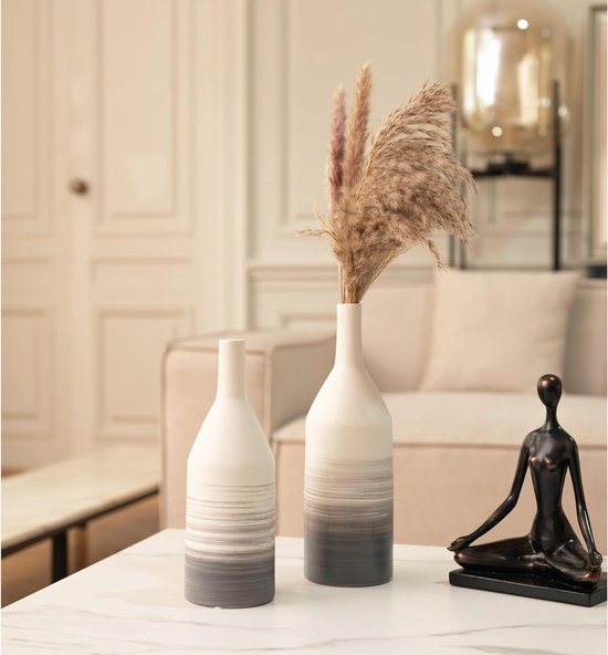 Ceramic Flower Vases Set of 2, 28 / 32 cm Beige Vases with Gradient ...