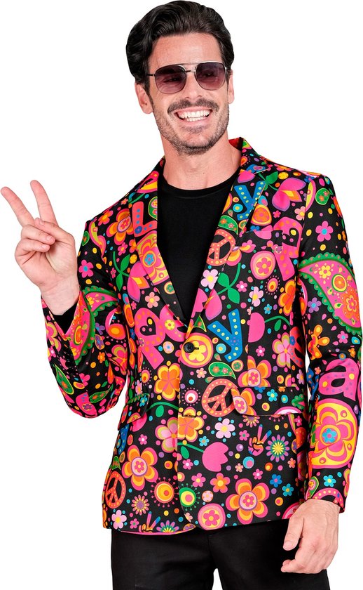 Widmann - Hippie Kostuum - Neon Peace Hippie Colbert Man - Multicolor ...