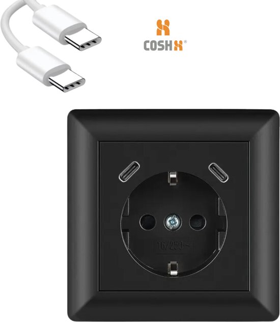 CoshX® 3 in 1 USB stopcontact multifunctioneel met 2 x USB C - 55 mm x ...