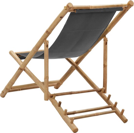 vidaXL Ligstoel bamboe en canvas donkergrijs Tuinstoel Inclusief ...