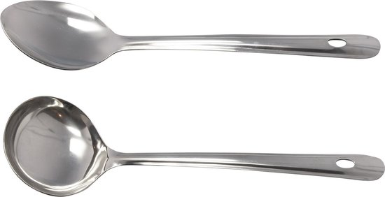 Set van 2x RVS opscheplepels soeplepel en groentespaan - Soeplepel en ...