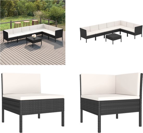 vidaXL 8-delige Loungeset met kussens poly rattan zwart - Loungeset ...