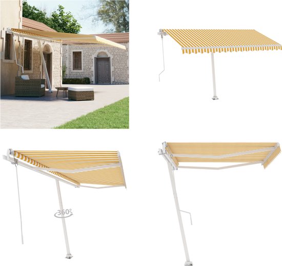 vidaXL Luifel vrijstaand automatisch 450x300 cm geel en wit ...