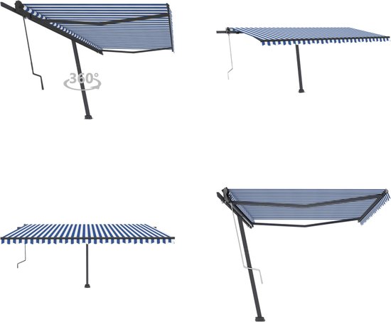 vidaXL Luifel vrijstaand automatisch 500x350 cm blauw en wit ...