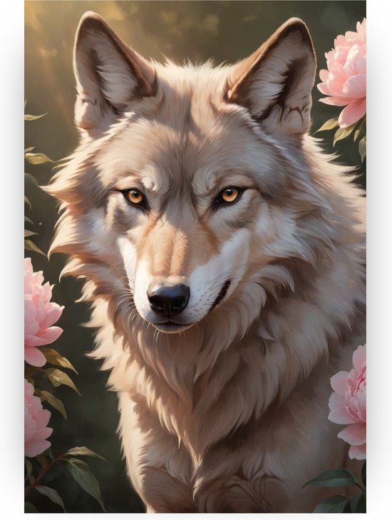 Wolf met bloemen schilderij - Wolf glas schilderijen - Schilderij bloemen -... | bol