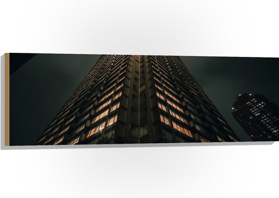 Hout - Gebouw - Donker- Avond - Lichten - 120x40 cm - 9 mm dik - Foto ...