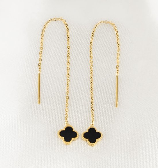 Lange Klaver Oorbellen | Stainless Steel - Zwart | bol