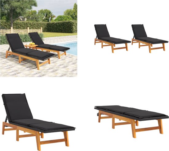 vidaXL Ligbedden 2 st met kussens poly rattan en massief acaciahout ...