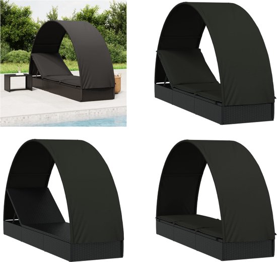 vidaXL Ligbed met rond dak 211x57x140 cm poly rattan zwart - Ligbed ...
