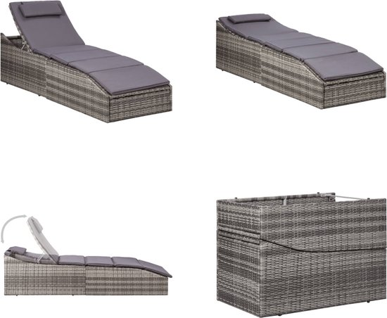 vidaXL Ligbed met kussen poly rattan grijs - Ligbed - Ligbedden ...