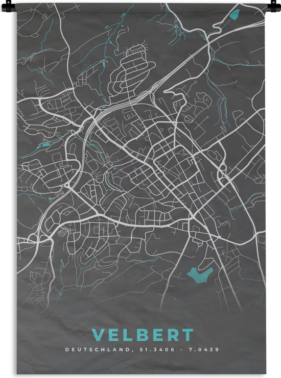Wandkleed - Wanddoek - Plattegrond – Velbert – Blauw – Stadskaart ...