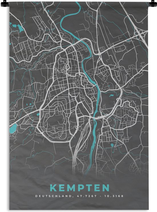 Wandkleed - Wanddoek - Kempten – Stadskaart – Blauw – Plattegrond ...