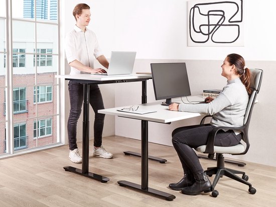 DESTIN IV - Elektrisch Verstelbaar bureau - Wit/Zwart - 160 cm - MDF | bol