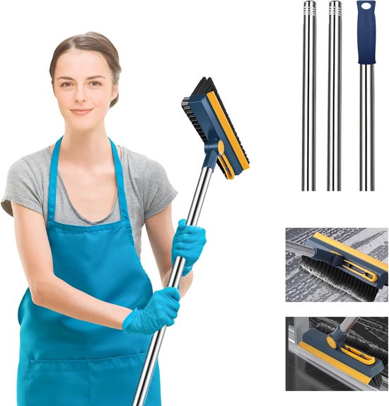Schrobber met steel, 3-in-1 vloerborstel, waterschuiver, afneembare ...