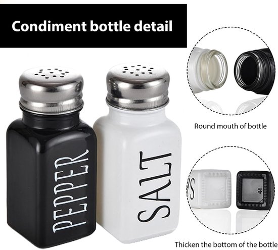 2 rechthoekige zout- en pepervaatjes met deksel, trechter, kwast en stickers,... | bol