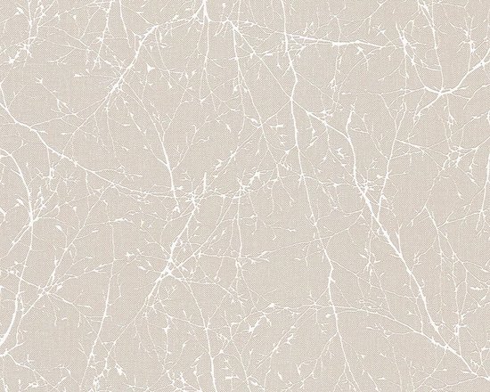Vliesbehang - Behang met takken in Beige en Wit - Behang voor ...