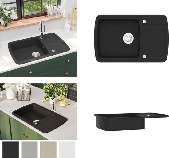 vidaXL Gootsteen enkele bak graniet zwart - Spoelbak - Spoelbakken ...