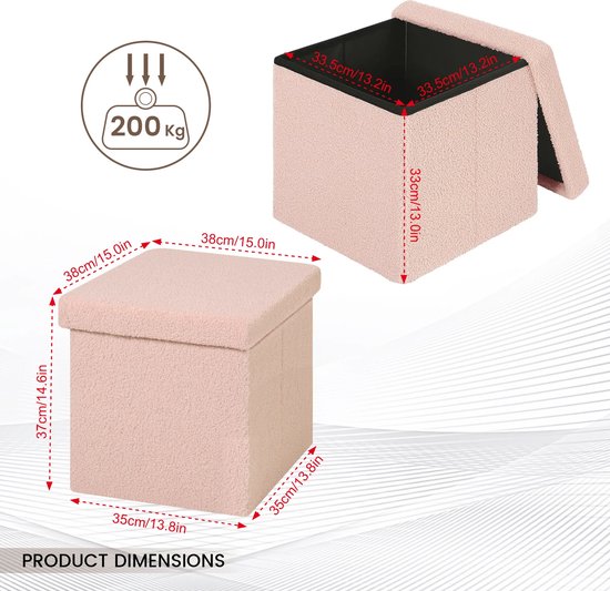 Poef - Poefje - Opbergpoef - Hocker - Bankje - Opslag Poef - Roze ...