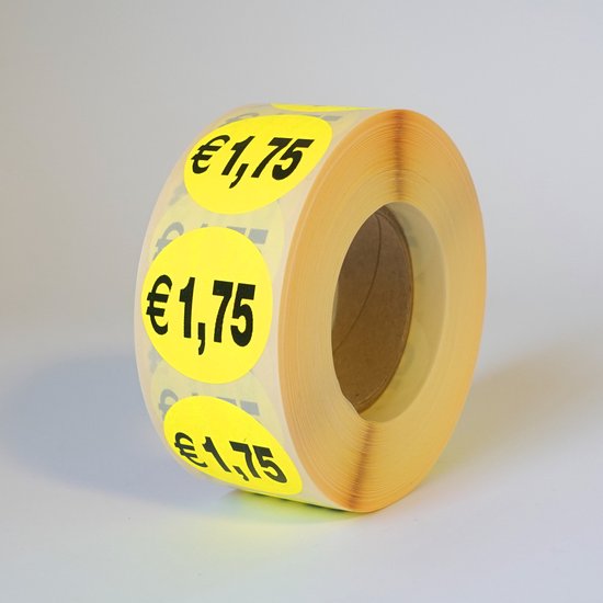 "1,75 euro" - Prijs stickers op rol - 1000 etiketten - 35mm rond - geel ...