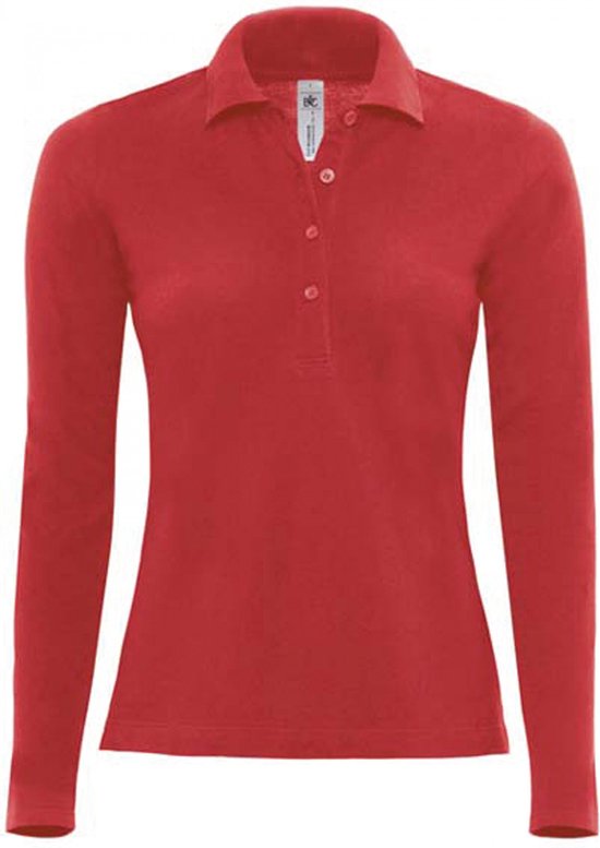 Polo Dames XXL B&C Kraag met knopen Lange mouw Red 100% Katoen | bol